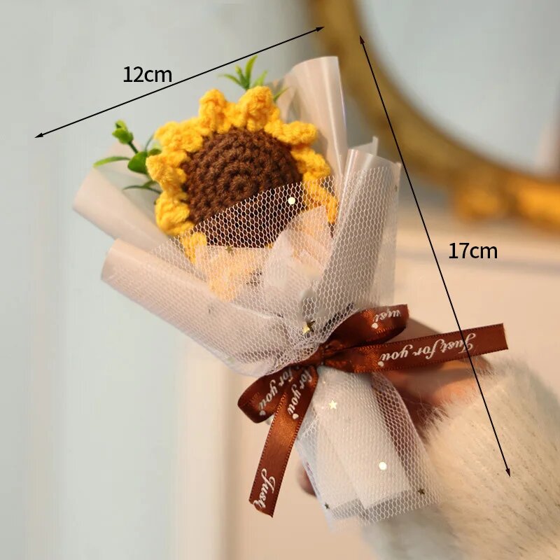 Вязаный букет подсолнуха, 17см, Белый, Beige