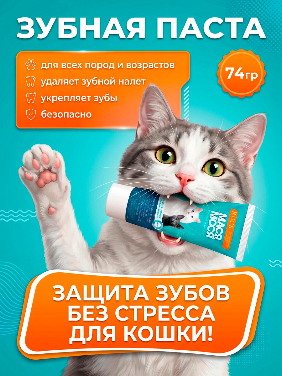Зубная паста для кошек укрепляющая, от налета R.O.C.S. Мася и Мося 74г