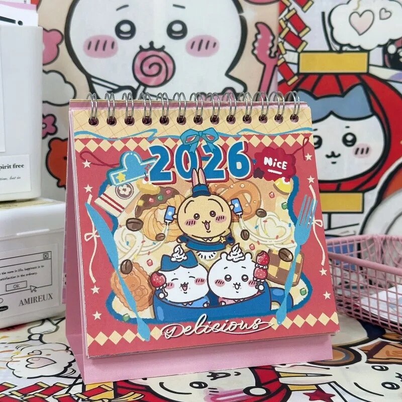 Настольный календарь Sanrio Hello Kitty 2026 с мультяшным рисунком, настольный календарь-расписание для студентов, стильный аксессуар для домашнего декора.
