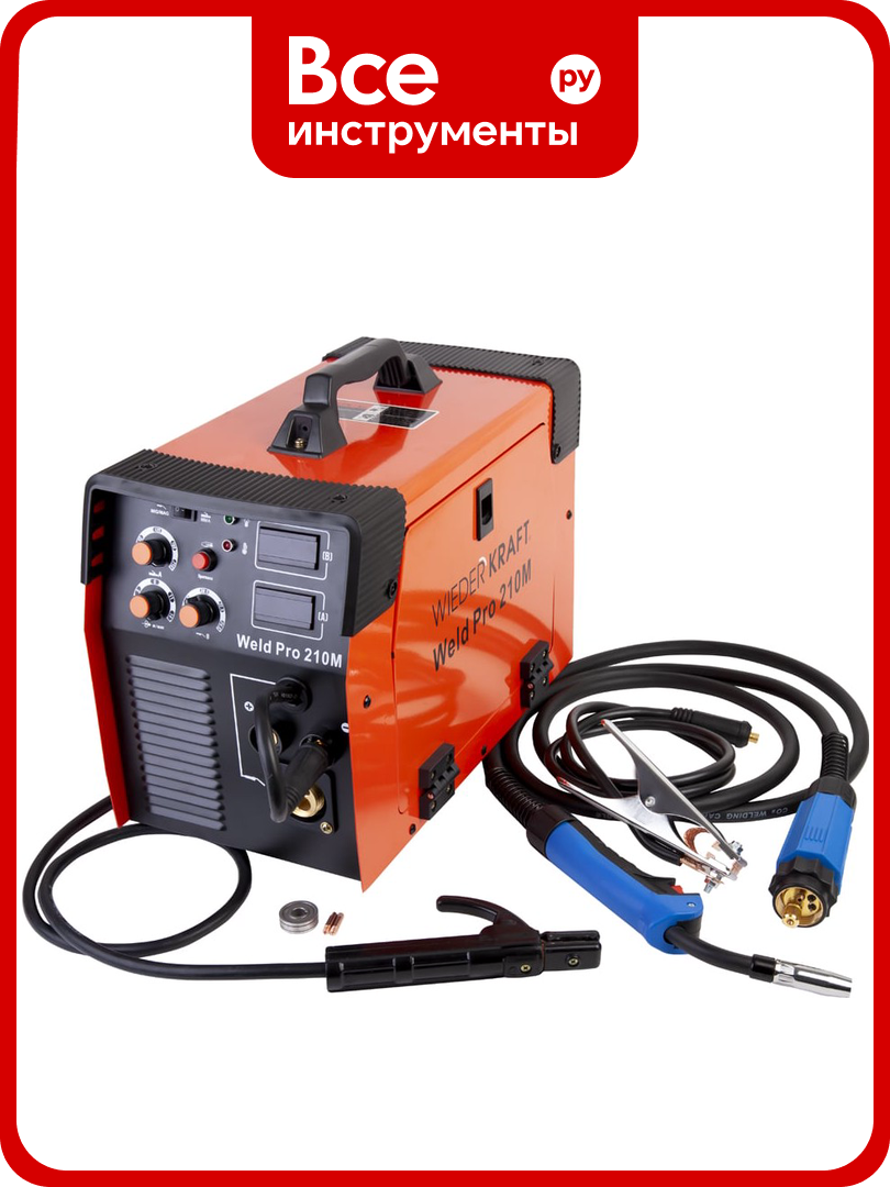 Инверторный сварочный аппарат WIEDERKRAFT Weld Pro 210M с цифровым дисплеем и воздушным охлаждением горелки