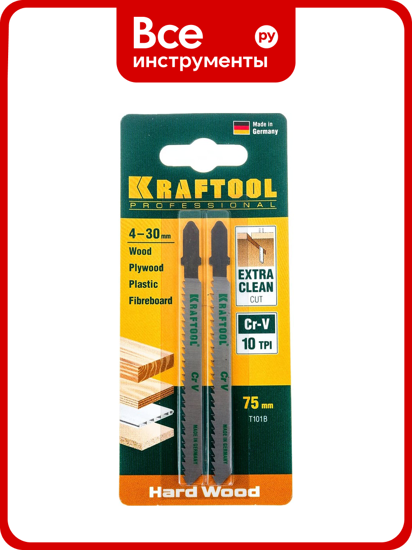 Пилки Kraftool для электролобзика по дереву, чистый рез, хвостовик Т, изготовлены из прочного Cr‑V сплава