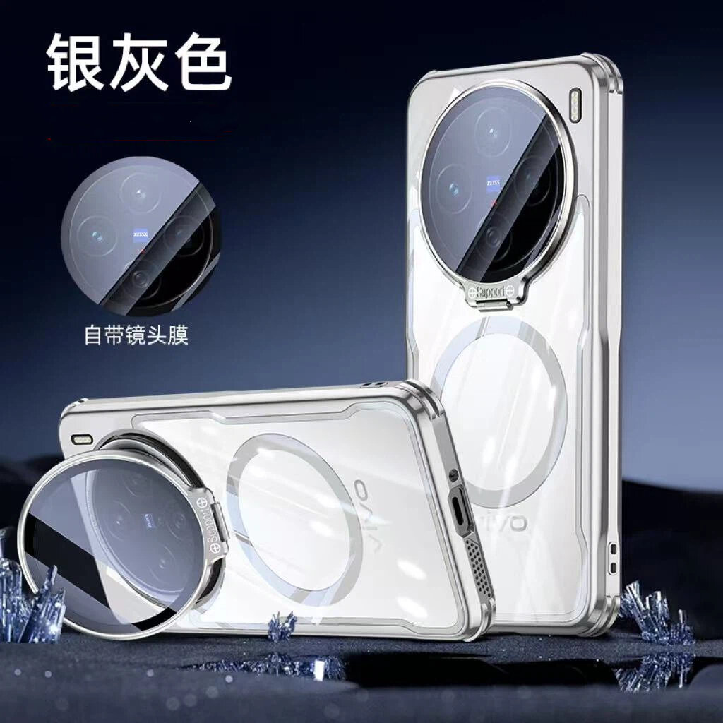 Чехол Для Vivo X300/Виво X300, soft touch, чехол-кардиомонитор, поликарбонат (PC), защита камеры, ударопрочный, встроенная подставка, усиленные углы, Vivo, Vivo X300, Silver,