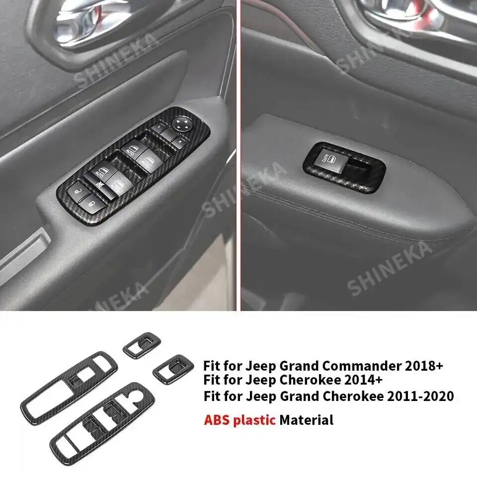 Декор оконных переключателей из углеволокна для Jeep Grand Cherokee 2011-2020