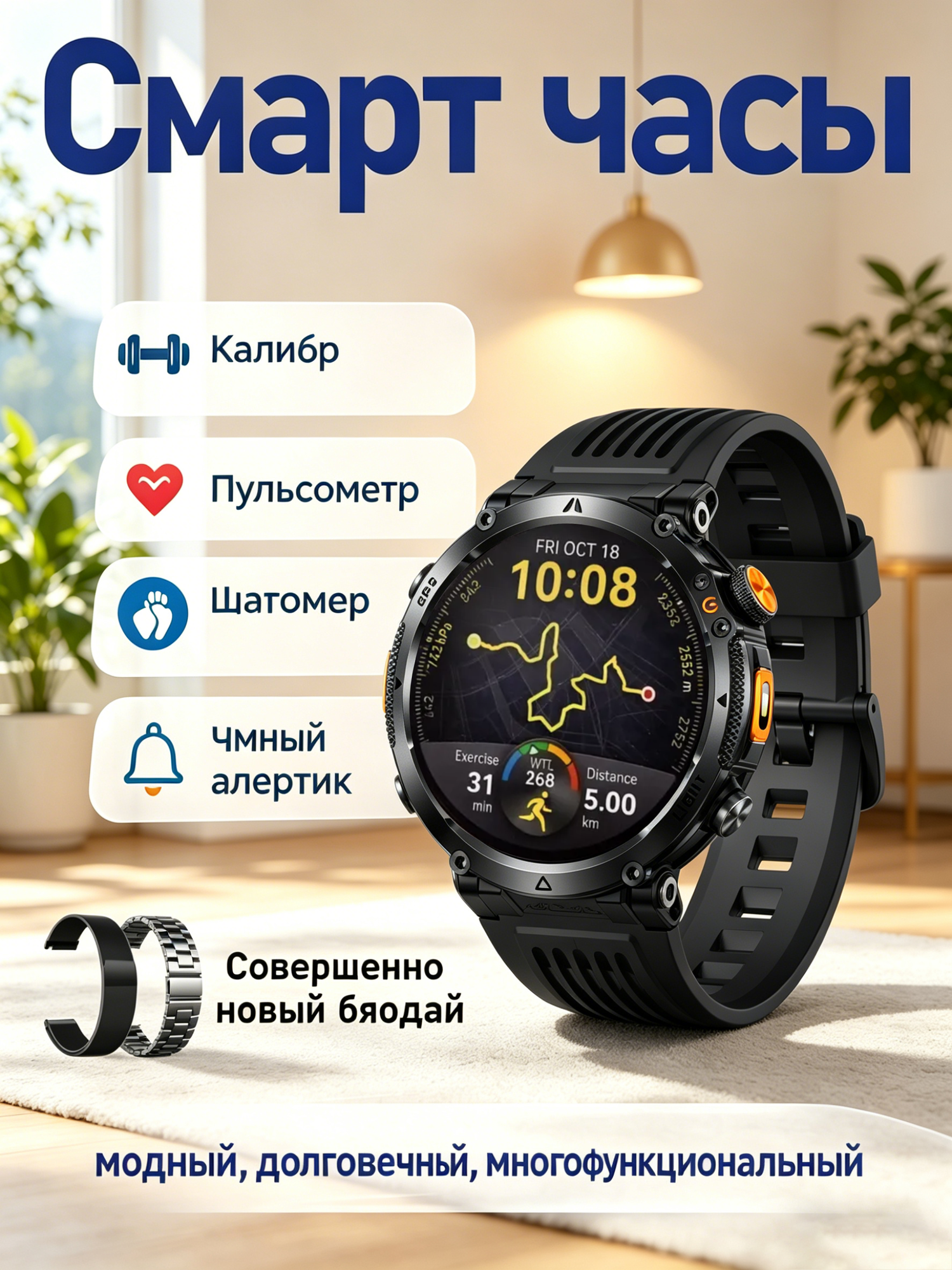 Galaxy Умные часы мужские HT42 экран 1.7" батарея 850 мАч встроенный GPS фонарик 3ATM спорт режимы