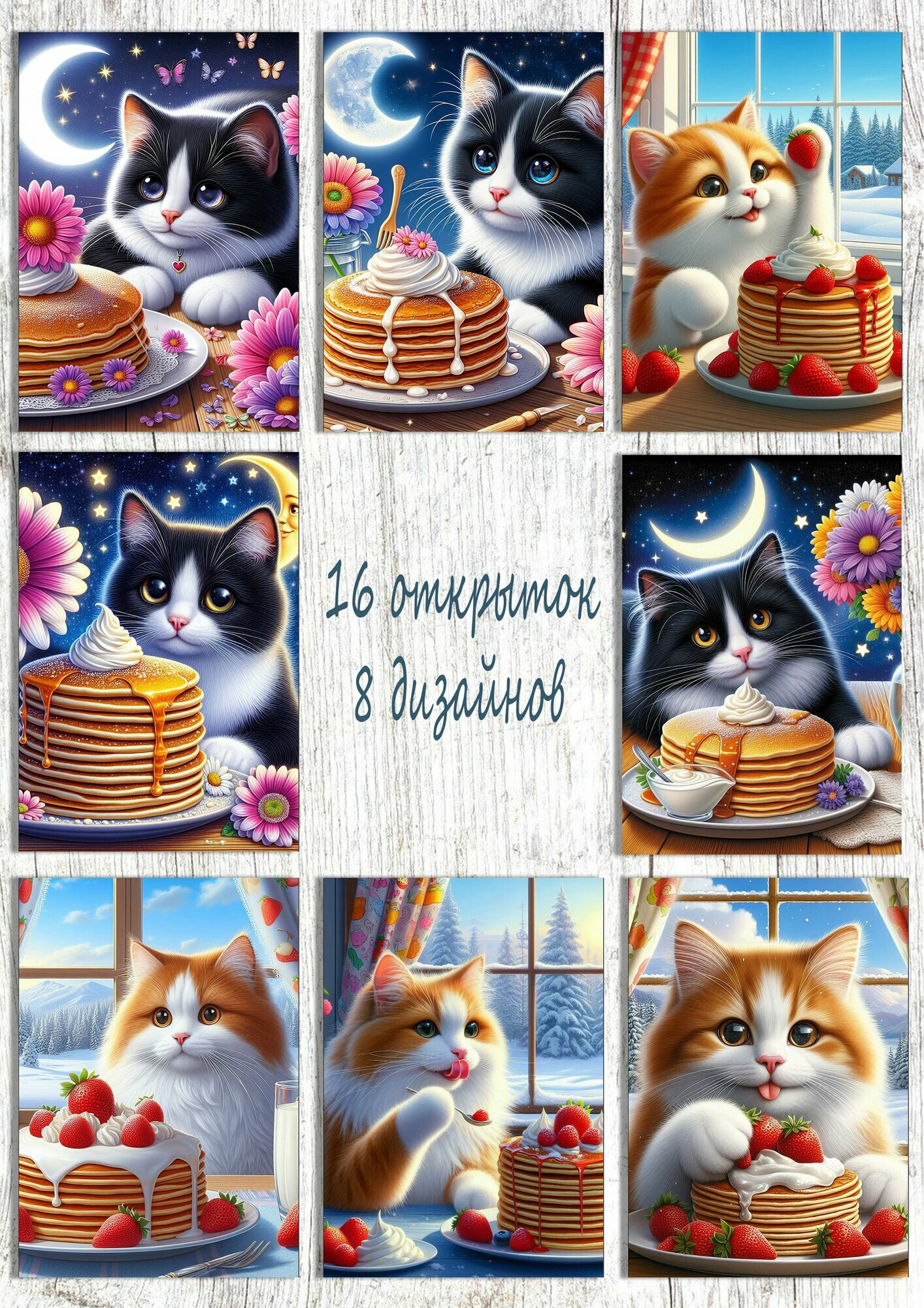 Открытки Котики, 16 штук