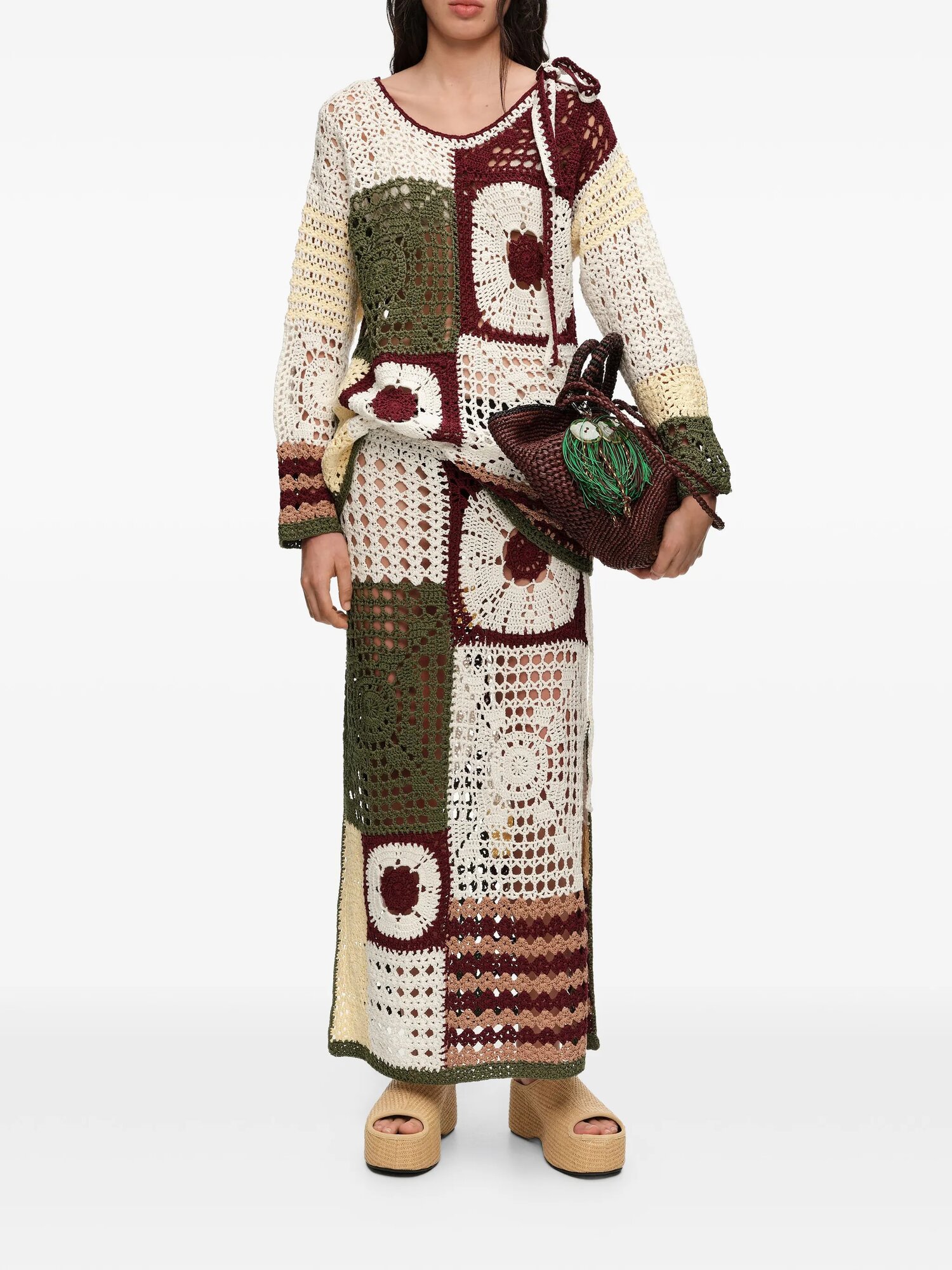 Свитер BIMBA Y LOLA Crochet-knit patchwork sweater, размер 40 EU, , green — фото 1