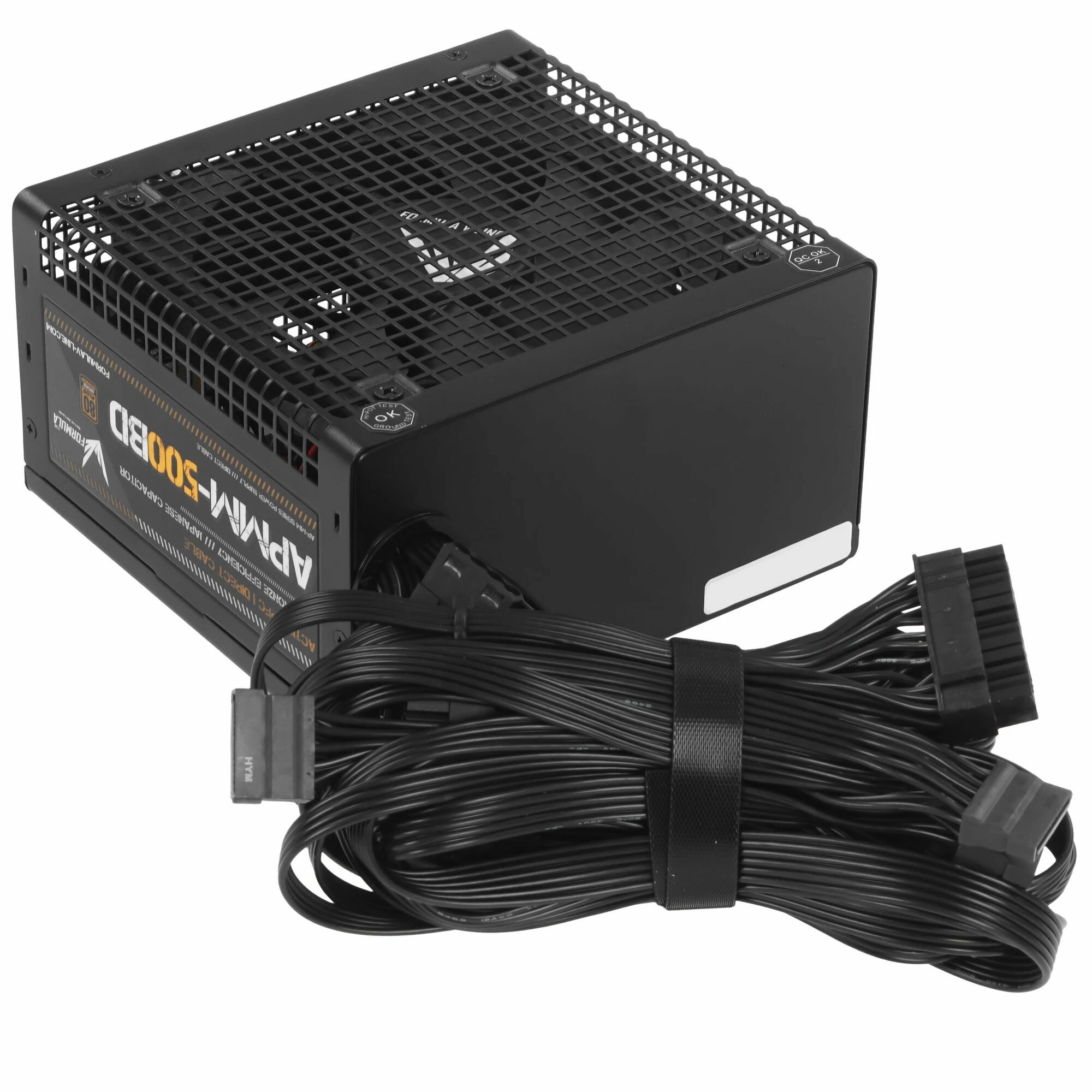 Блок питания Formula APMM-500BD 80 Plus Bronze (APMM-500BD) черный - ATX 20+4 пин, 4 pin + 4 pin CPU, 5 SATA, 2 x 6+2 pin, 12vhpwr (12+4pin) PCI-E