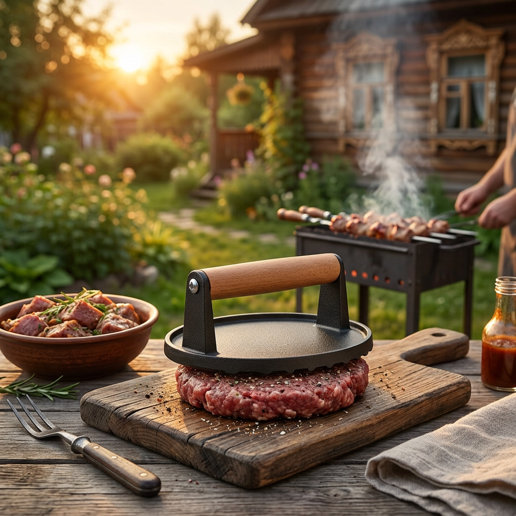 Чугунный пресс для мяса, круглый/квадратный, с деревянной ручкой, для стейков и бекона