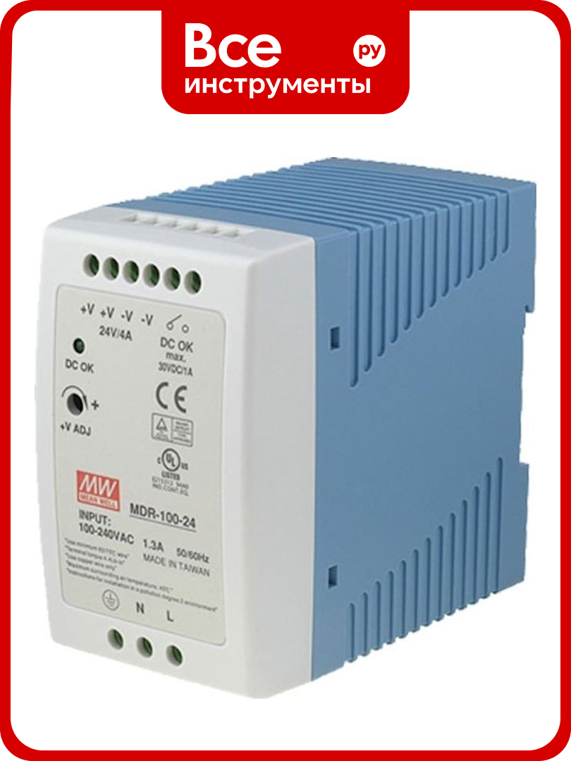 Источник питания Mean Well AC/DC MDR-100-24 Т00270784 импульсный блок питания для светодиодных лент, DIN-рейка