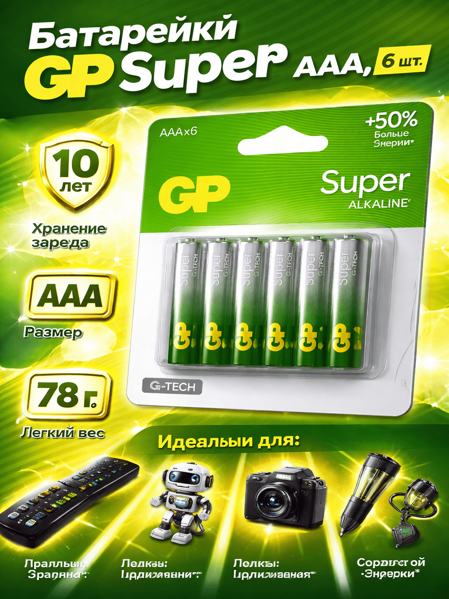 Батарейки GP Super Aaa, 6шт