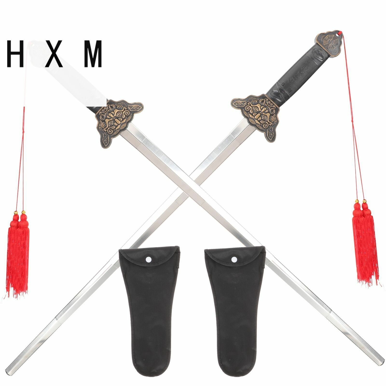 Набор 2 мечей HXM китайский стиль, с красными тасселями, в чехлах, для декора и костюмов