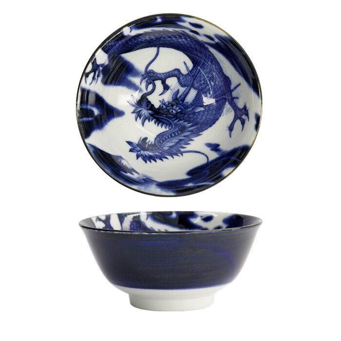 Чаша Dragon 15 см, объем 500 мл, синий декор, фарфор, Tokyo Design, Япония, 18759