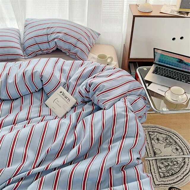 Комплект постельного белья Dreamreal 100% Хлопок синяя полоска King Size 4pcs, 200x230cm