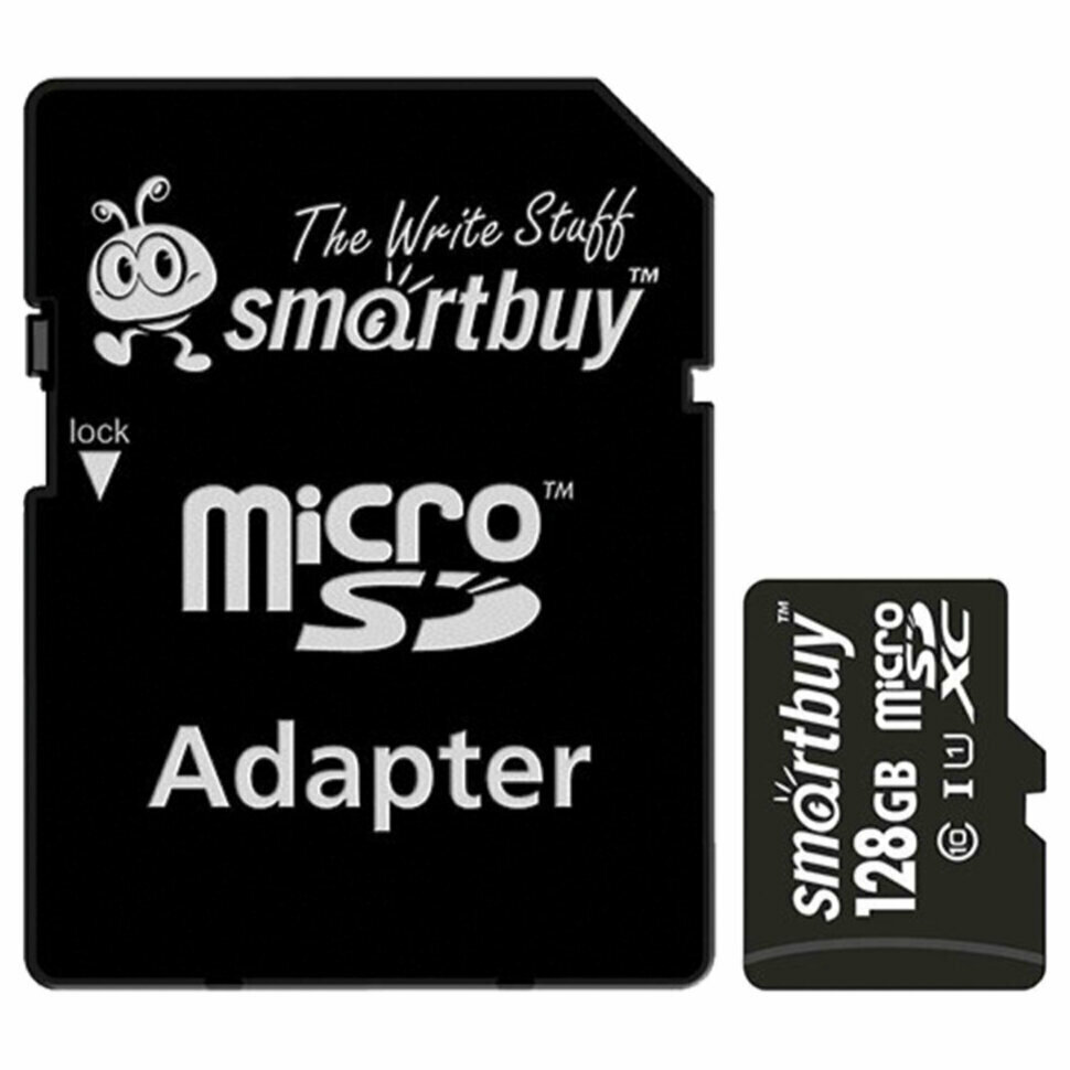 Карта памяти micro SDXC, 128 GB, SMARTBUY, UHS-1 U1, 80 Мб/сек. (class 10), с адаптером, SB128GBSDCL1001, 512809