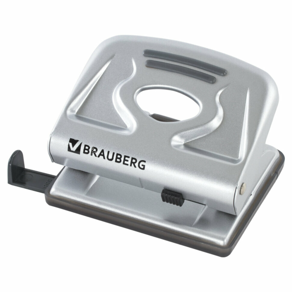 Дырокол металлический BRAUBERG "Metallic", до 20 листов, серебристый, 224339, 224339