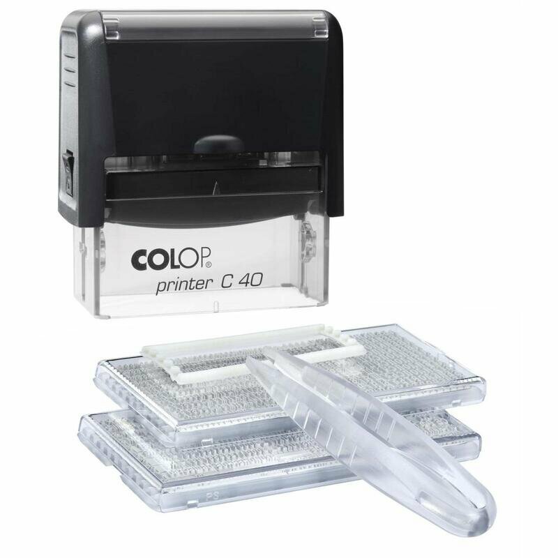Штамп самонаборный NEW Printer С40-Set-F 6/4стр+рам.23х59мм 2кассы кор. черн, 1742605