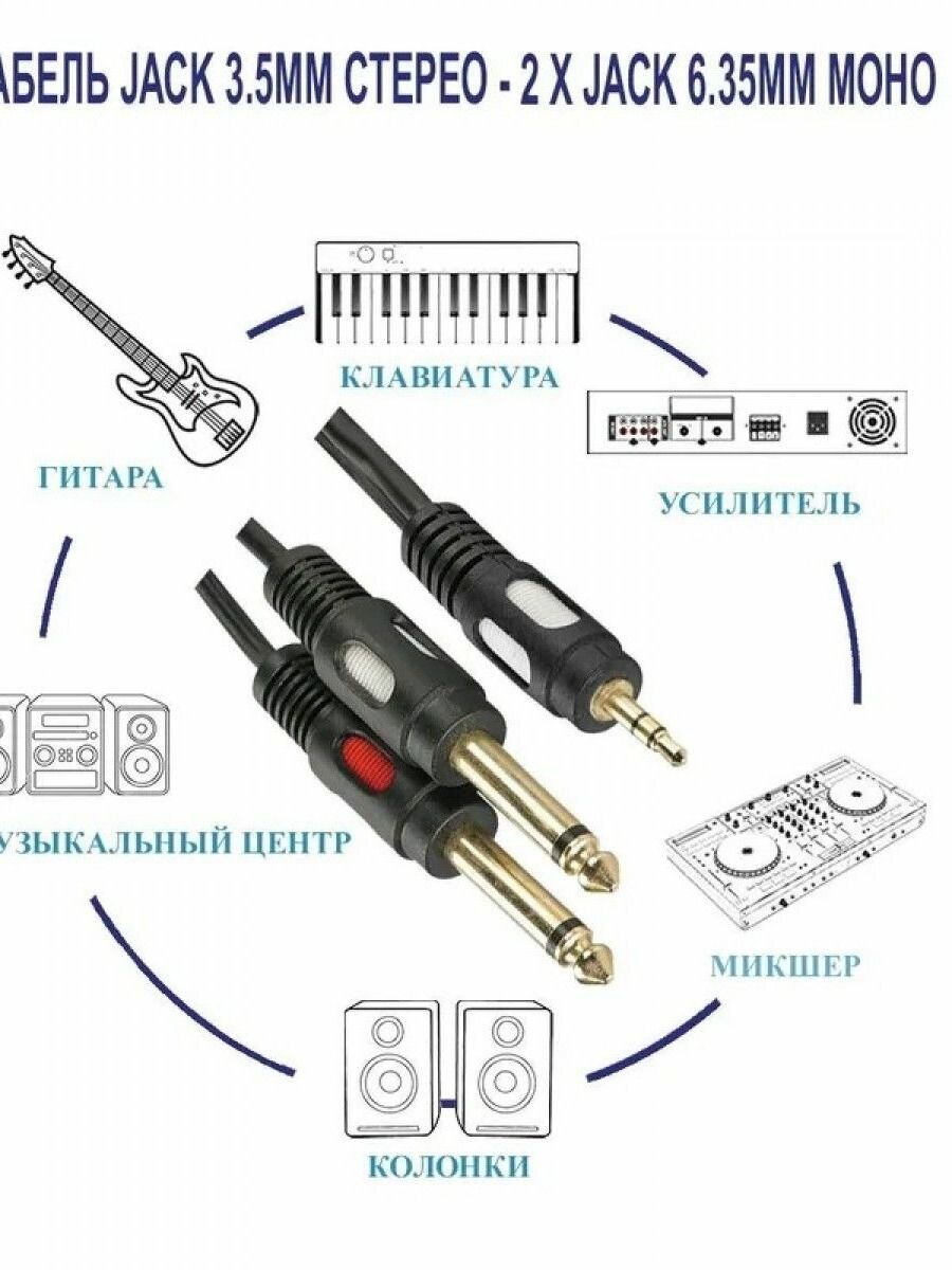Шнур AUX Jack3,5мм - 2 Jack6,3мм 1,5м