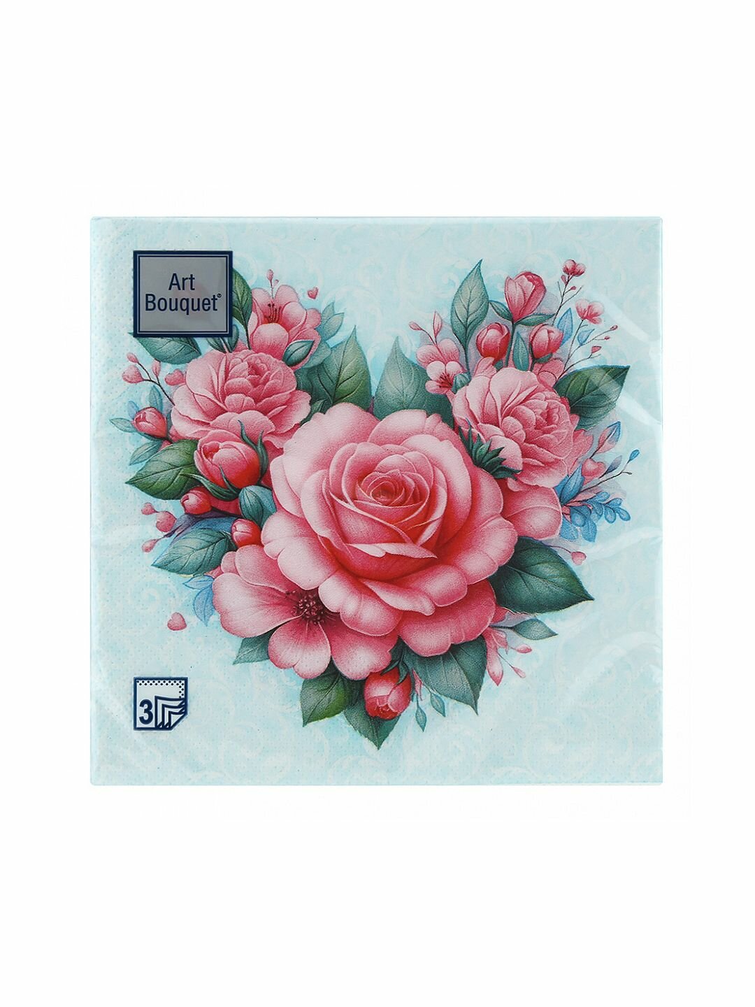 Салфетки бумажные трехслойные "Art Bouquet Сердечки" Сердце из роз, 33х33 см, в пачке 20 штук