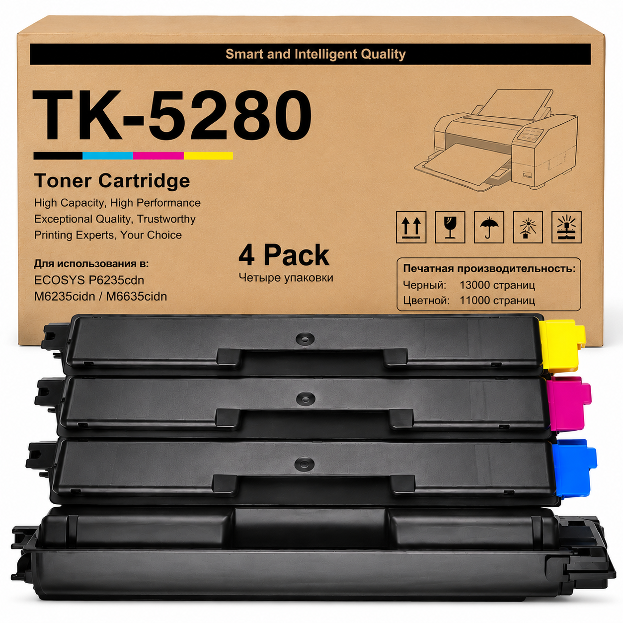 Совместимый тонер-картридж Kyocera TK-5280, 4 шт. для принтеров Kyocera ECOSYS P6235cdn/M6235cidn/M6635cidn