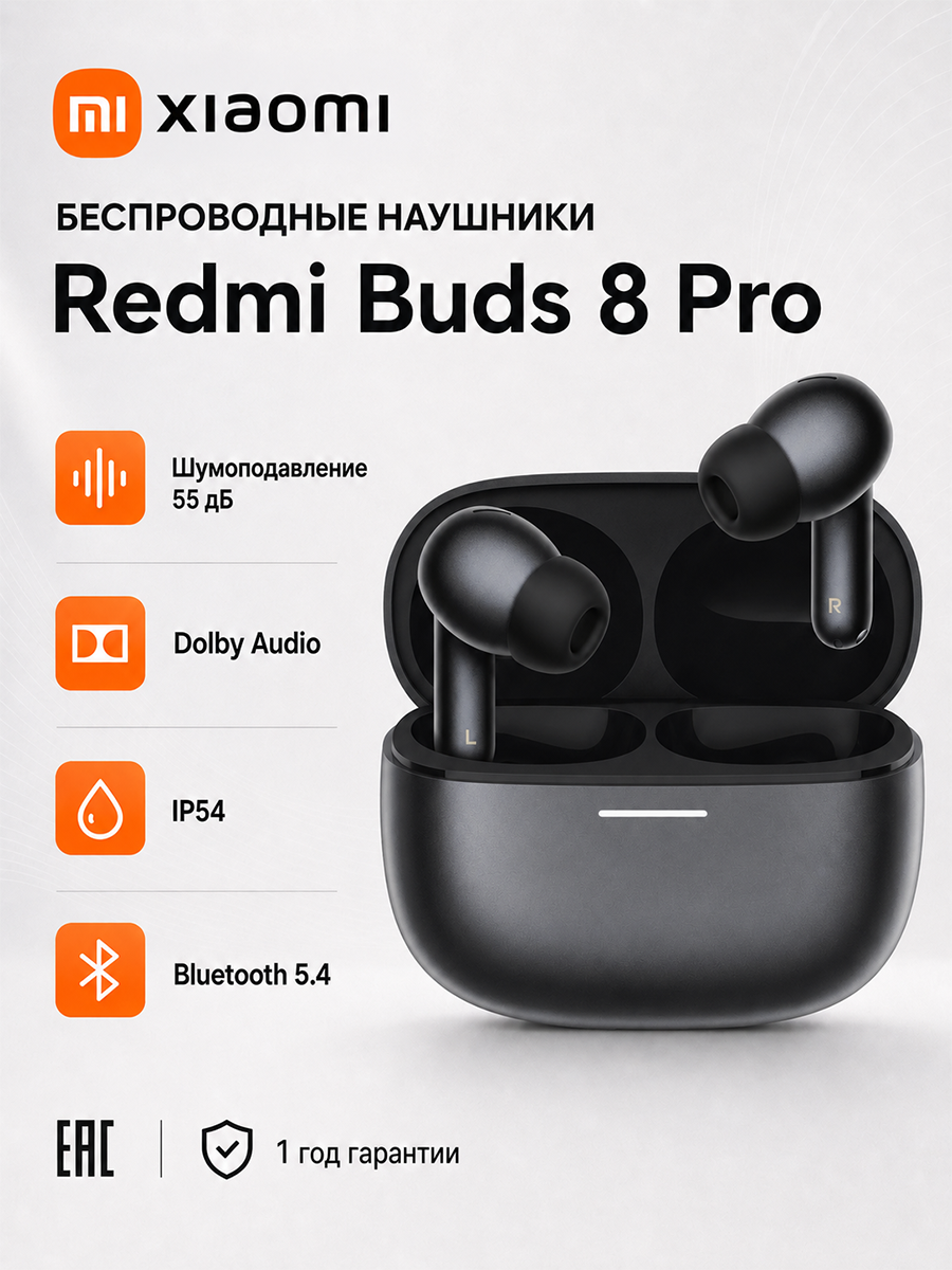 Наушники TWS Xiaomi Redmi Buds 8 Pro, беспроводные, Черный (BHR08GOGL)