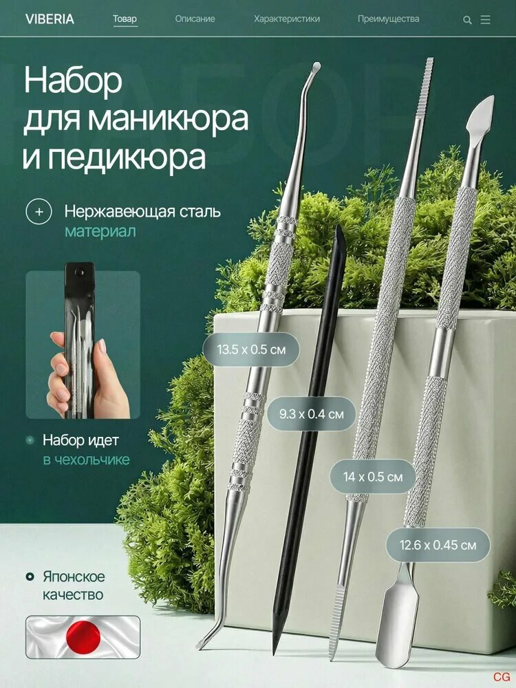 Набор инструментов для маникюра и педикюра, кюретка, пушер, пилка