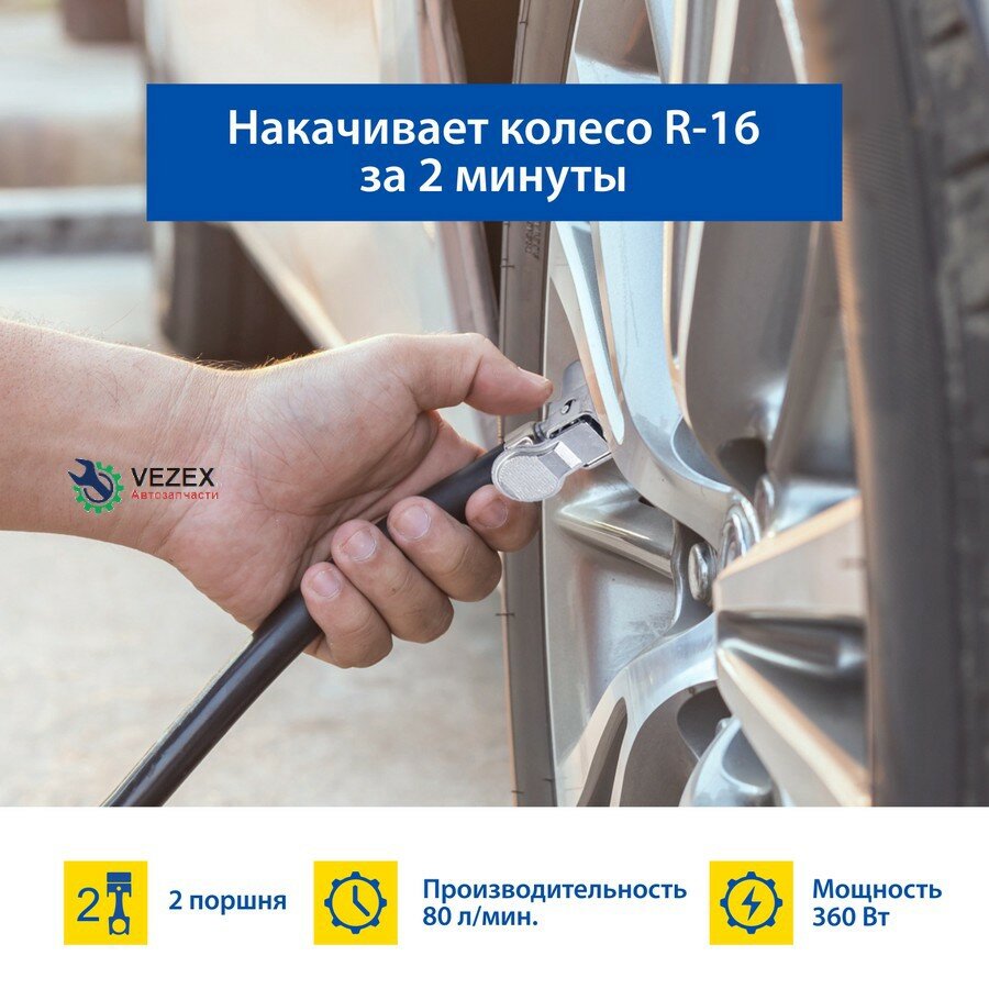 GOODYEAR GY000118 воздушный компрессор! GY-80L 80 л/мин, двухпоршн, питание от АКБ, съемный шланг, сумка\