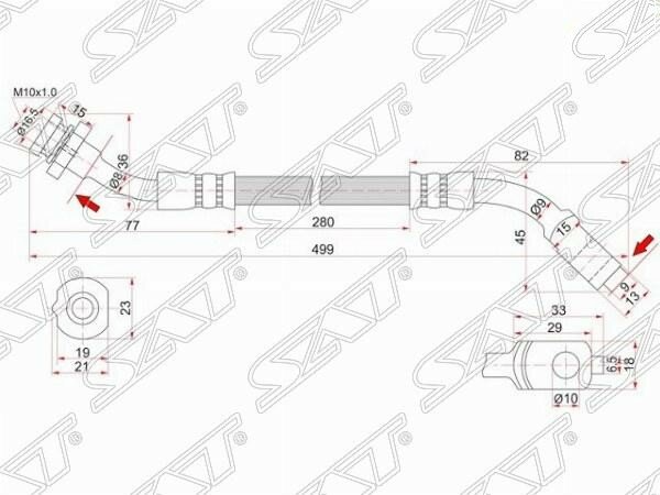 Шланг тормозной передний Таиланд SAT ST-46211-31G11 Nissan DATSUN/MISTRAL/PATHFINDER/TERRANO2 86- LH