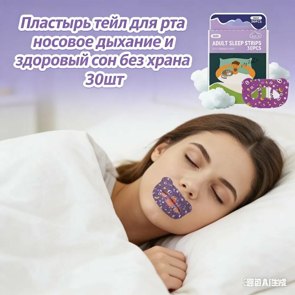 Лента для коррекции дыхания ртом, лента для закрытия рта, предотвращающая храп7.4x5.2 cm (30 пластырей)