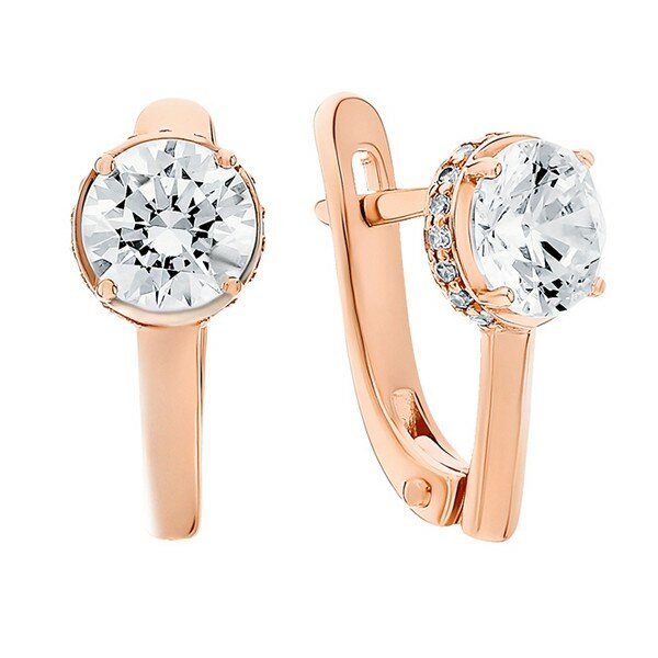 Серьги, красное золото, 585 проба, кристаллы Swarovski