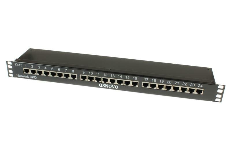 Устройство грозозащиты SP-IP24/1000R для локал. вычислит. сети (скорость до 1000Мбит/с) на 24 порта OSNOVO 14278