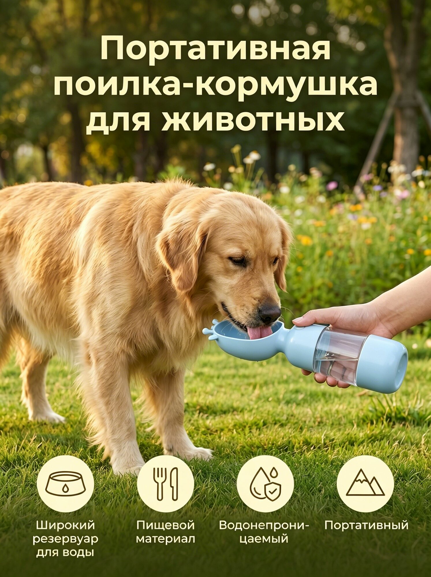 Портативная чашка для кормления домашних животных, пластик, синий