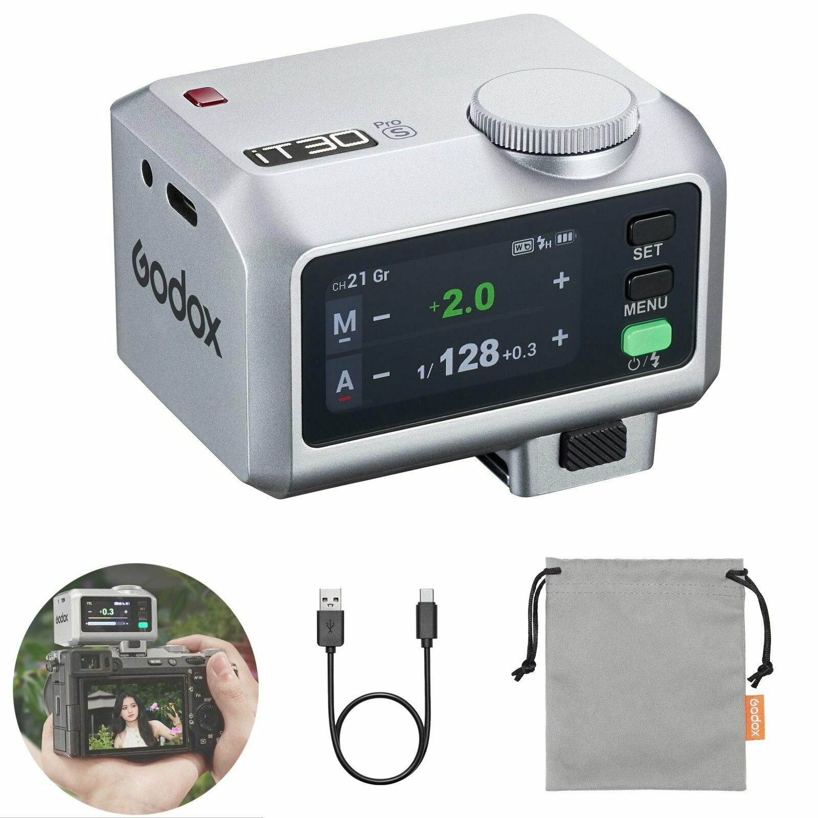 Вспышка Godox iT30Pro C TTL для камеры fujifilm, беспроводная связь 2,4 ГГцвстроенный литиевый аккумулятор (серебристый)