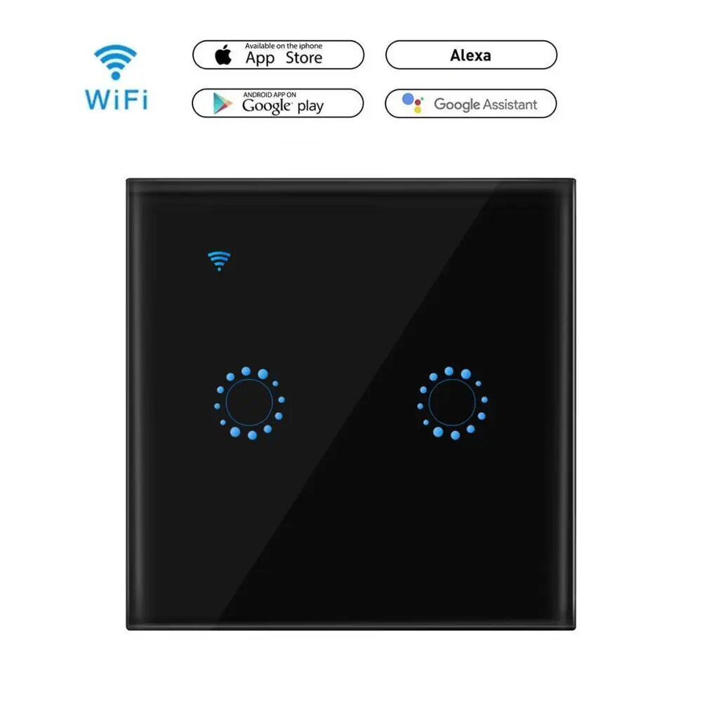 Coswall Умный выключатель Tuya Smart Life eWelink, 2 gang black