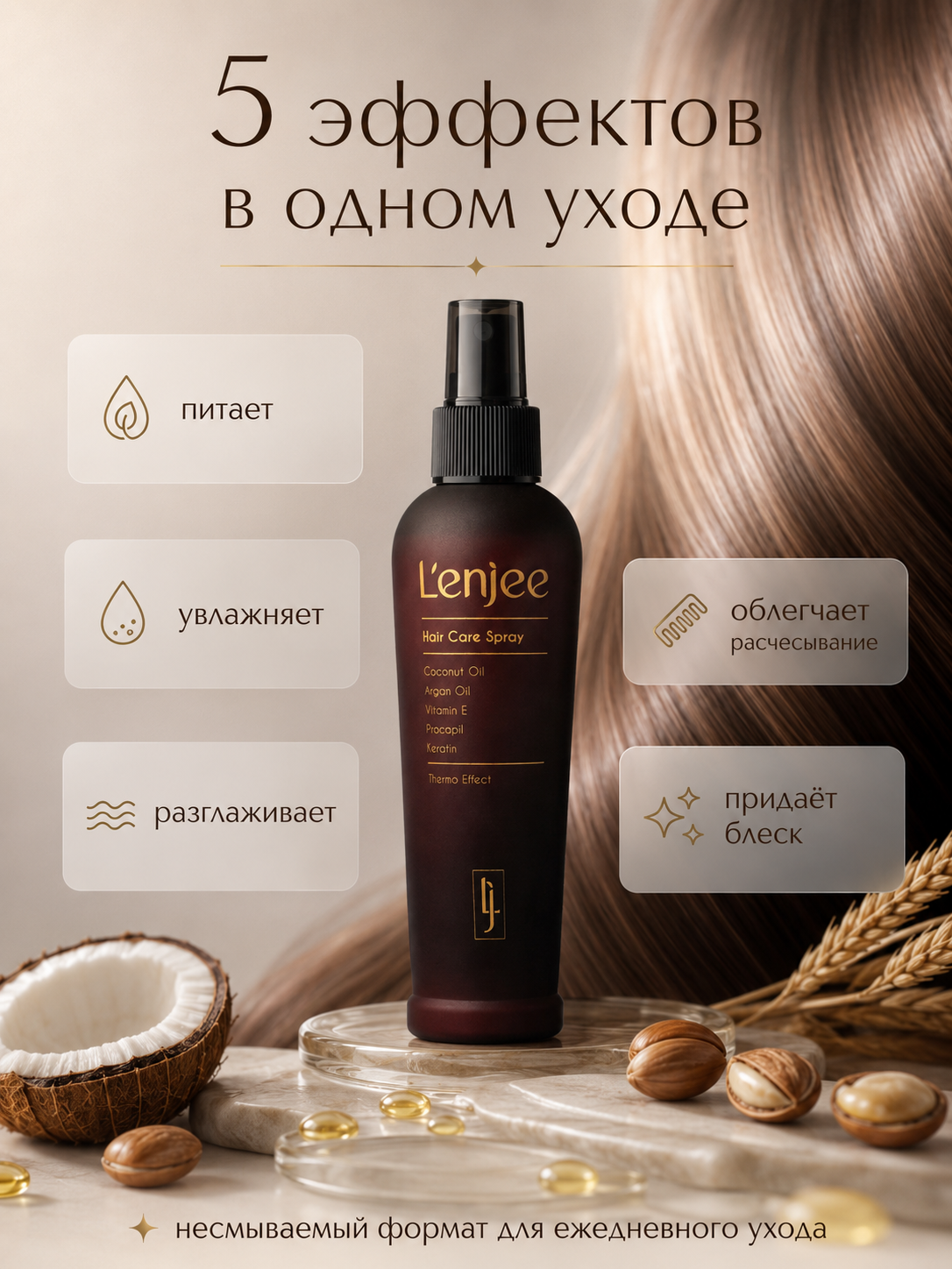Спрей-уход для волос Lenjee, укрепляет, питает и увлажняет, 200 мл — фото 1