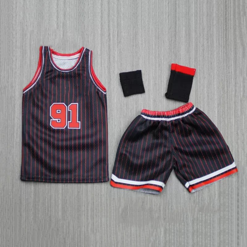 Баскетбольная форма 1/6, красная/черная/белая, NO.91 Stripe Black