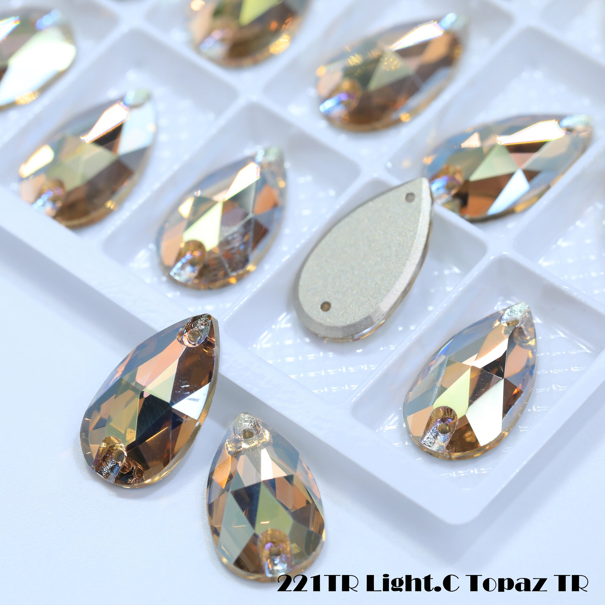 Плоские стразы Drop TR Effect Transmission Silk Siam Glass 24Pcs 10.5mm18mm, 221TR C Topaz TR