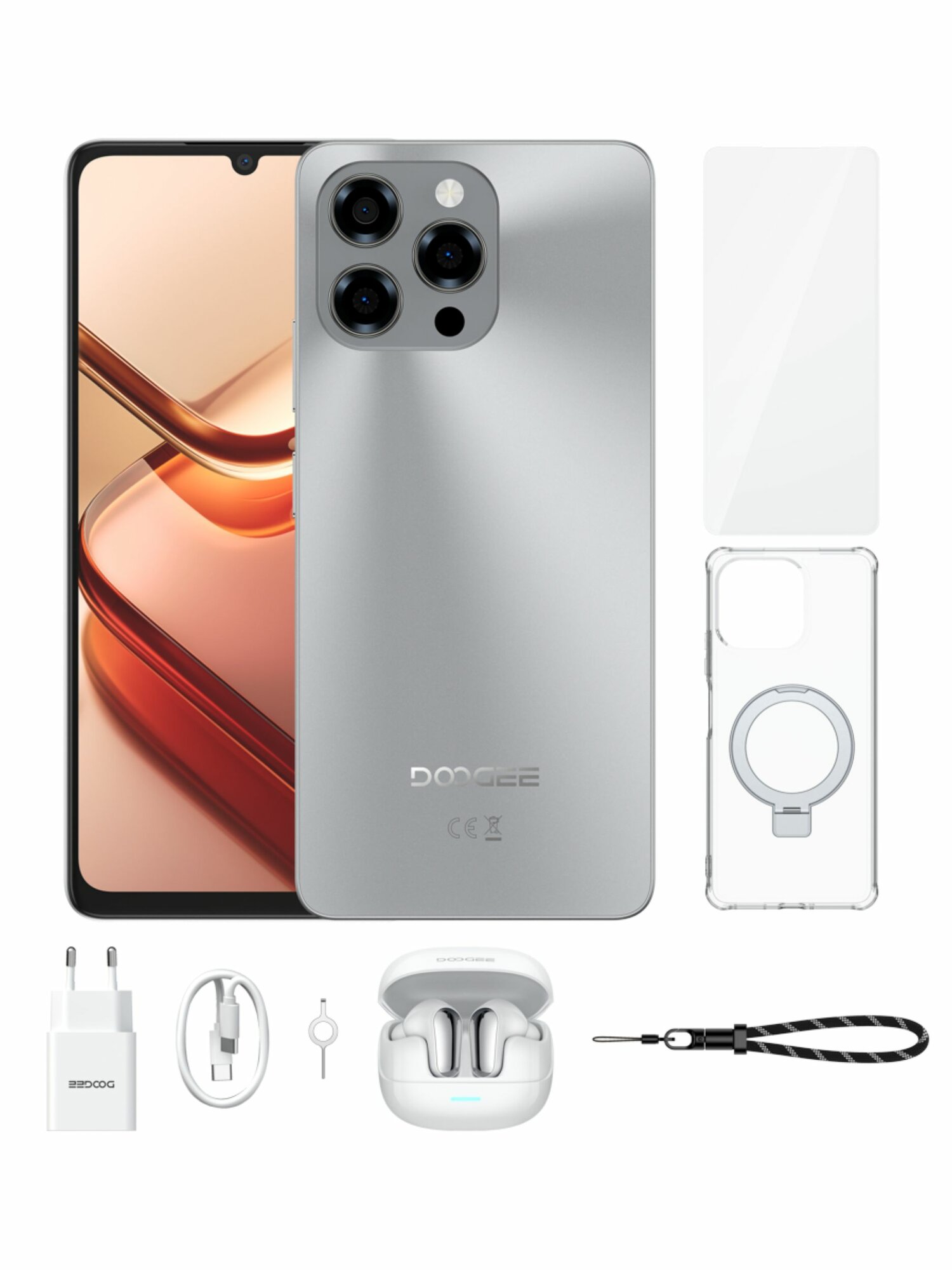 Смартфон DOOGEE Note 58,48/128 ГБ, магнитный чехол и TWS гарнитура, Android 16, 6250 мАч , NFC, Серебряный — фото 1