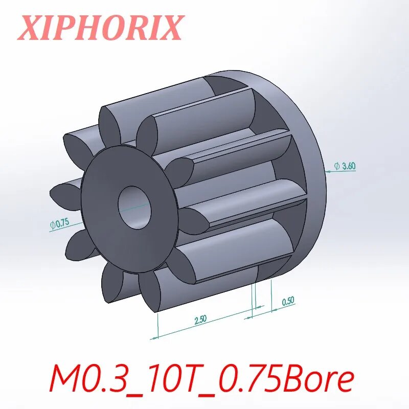 Пластиковая шестерня XIPHORIX M0.3 10 зубов, вал 0.8 мм, 10PCS