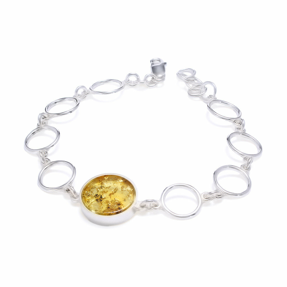 Жесткий браслет Amberprofi, серебро, 925 проба, янтарь