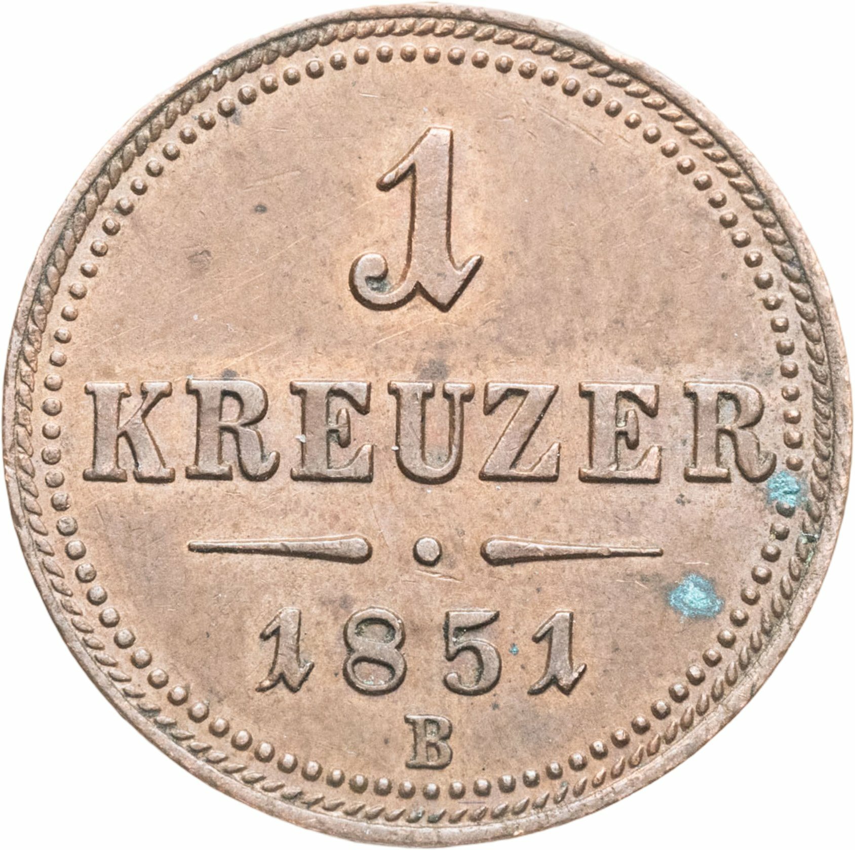 Австрия 1 крейцер kreuzer 1851, знак монетного двора "B" - Кремница, Медь, в сохранности XF
