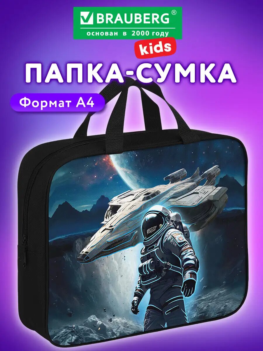 Папка сумка для тетрадей, труда, рисования и изо А4 для мальчика на молнии с ручками для школы, Brauberg Kids, 274515