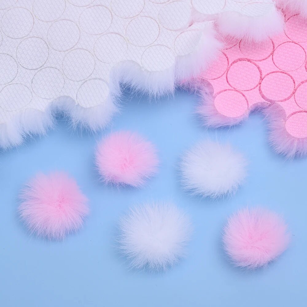Пушистые помпоны из искусственного меха 3,5 см, 100 шт. Розовый, mix white pink
