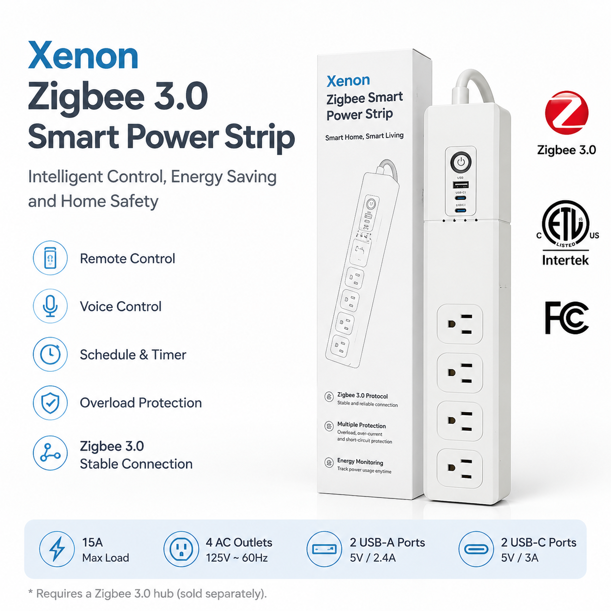 Zigbee 3.0 Smart Surge Protector EU Jinvoo Outlet с 4 вилками и 2C 1A портами USB Power Strip and Hub 16A 3500W