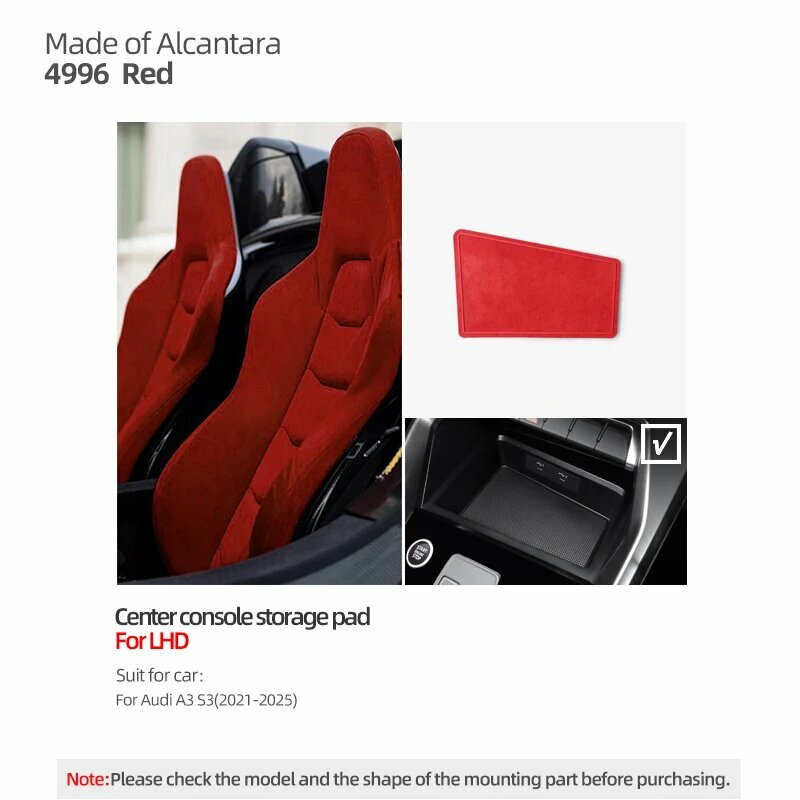 Алькантар, подлокотник Audi A3 8Y S3 2021-2025, Red 4996 LHD