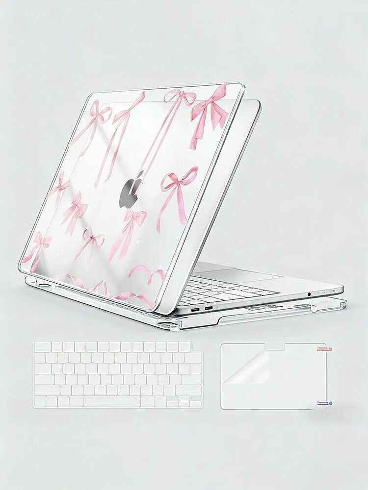 Прозрачный чехол с 3D-акварельным принтом для MacBook Neo A3404 13 (2026), в комплекте: крышка клавиатуры и пленка для экрана