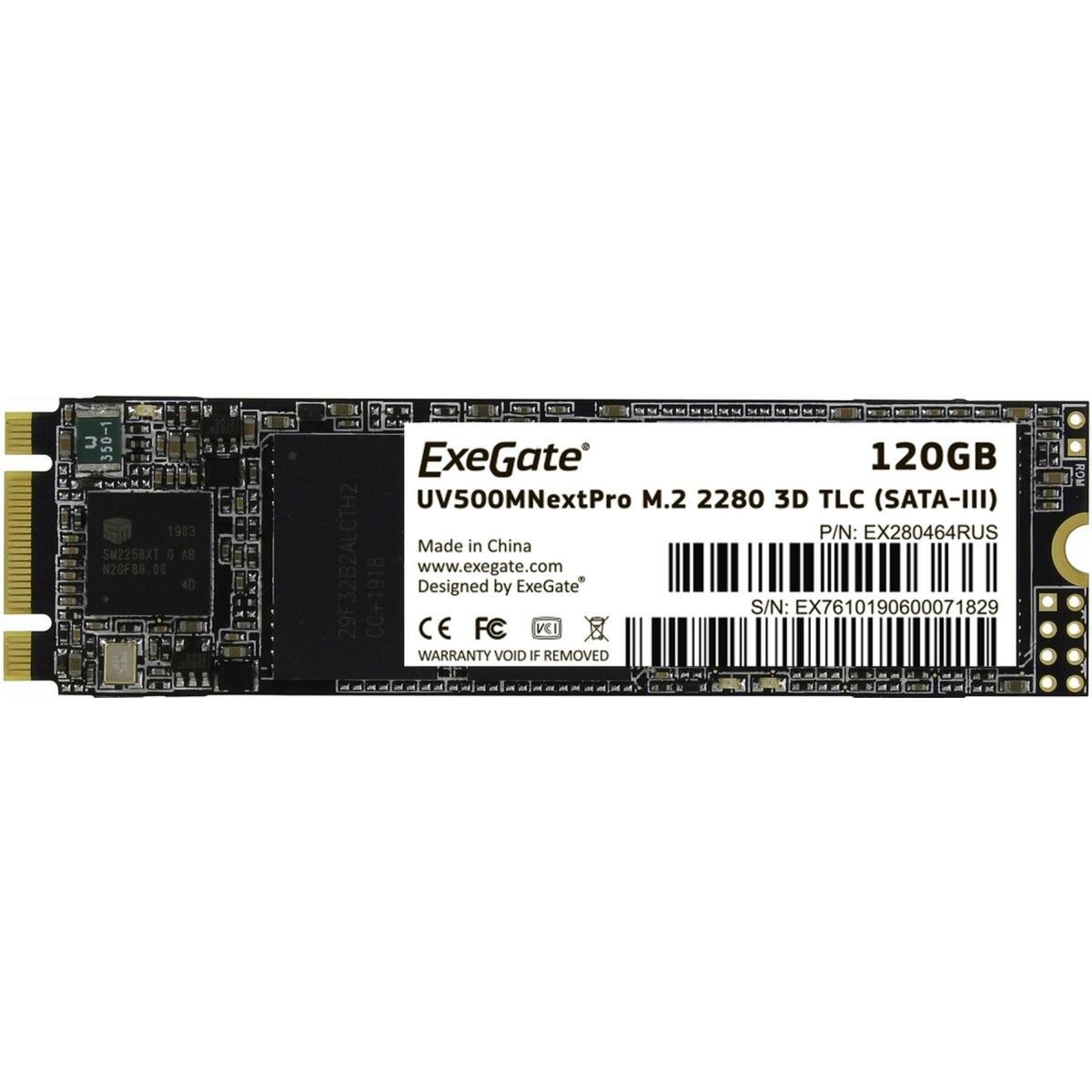 Твердотельный накопитель SSD M.2 120 Gb ExeGate Next Pro Series Read 1200Mb/s Write 600Mb/s 3D TLC EX280464RUS