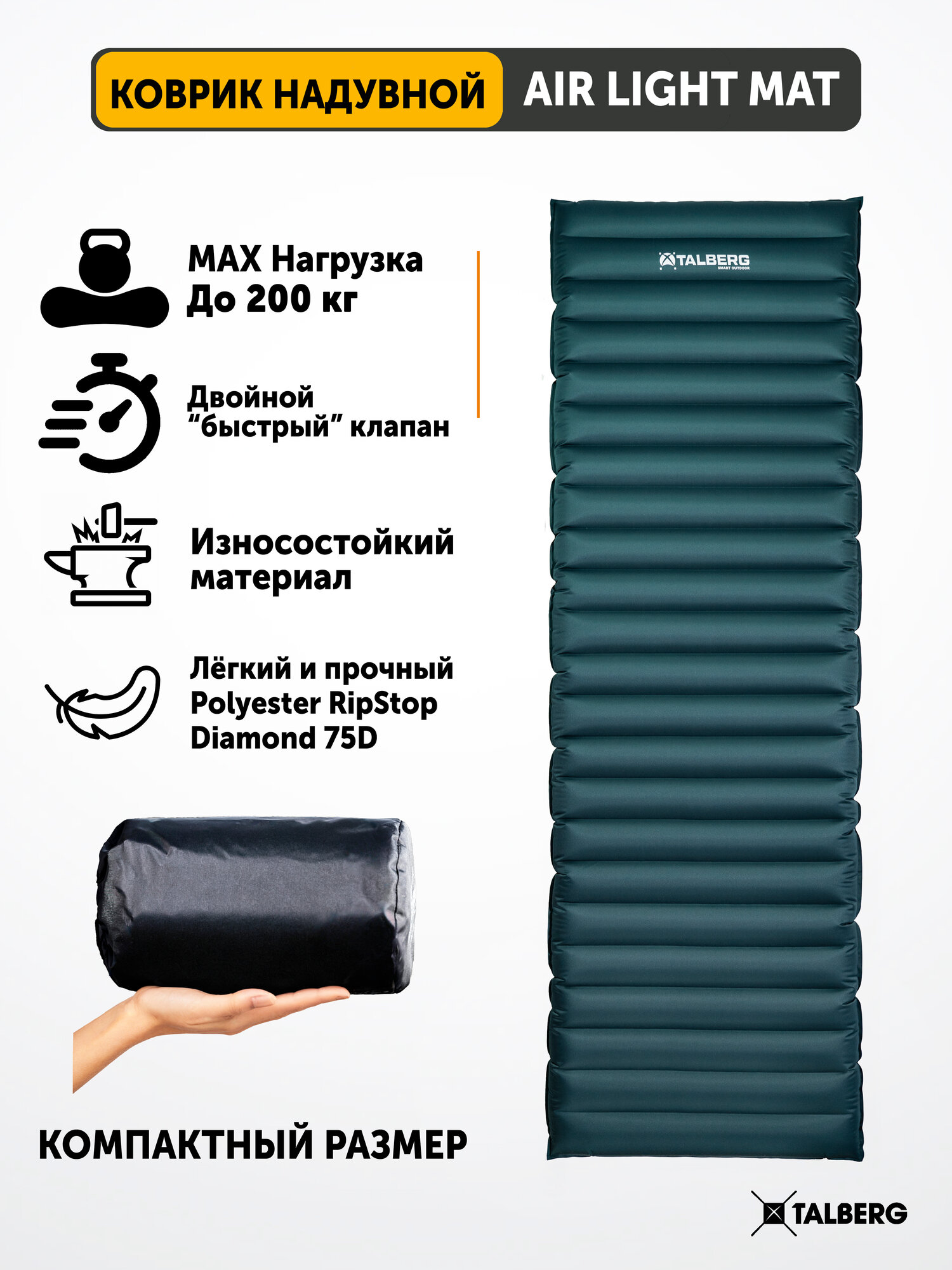 Коврик туристический Talberg "AIR LIGHT MAT", надувной, одноместный