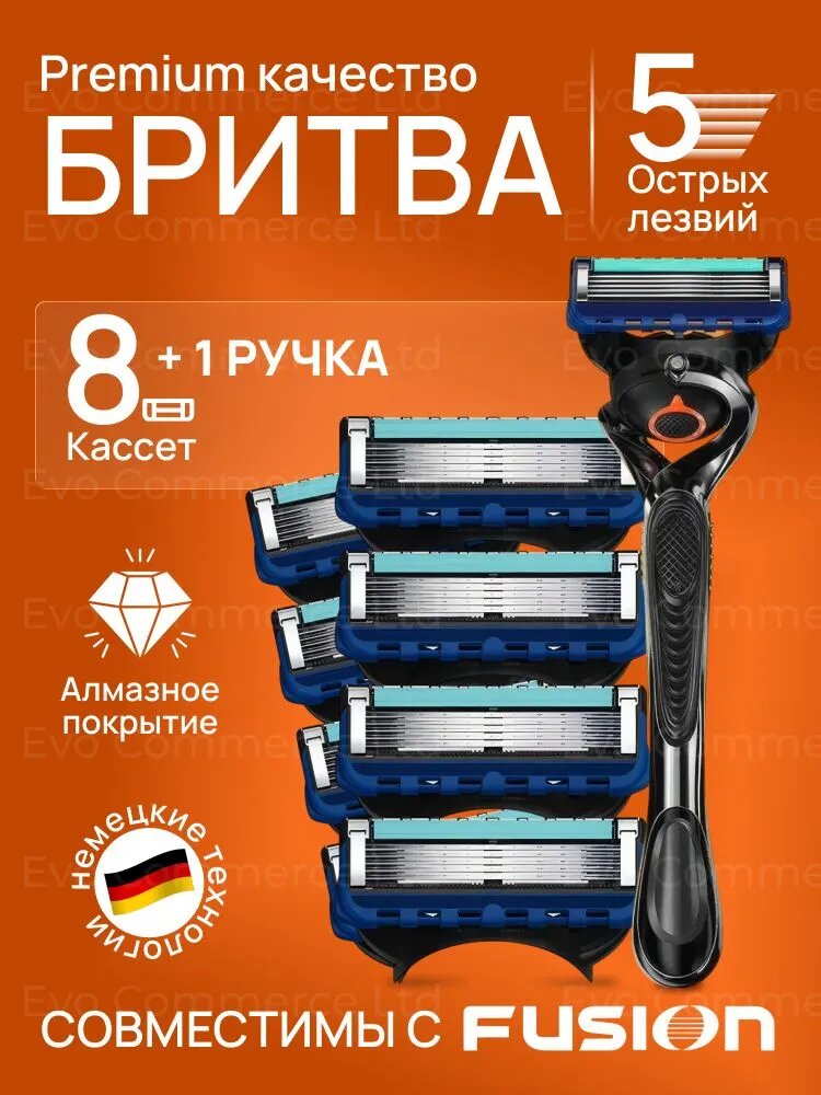 Набор: Многоразовый мужской станок, 8 кассет, с 5 лезвиями