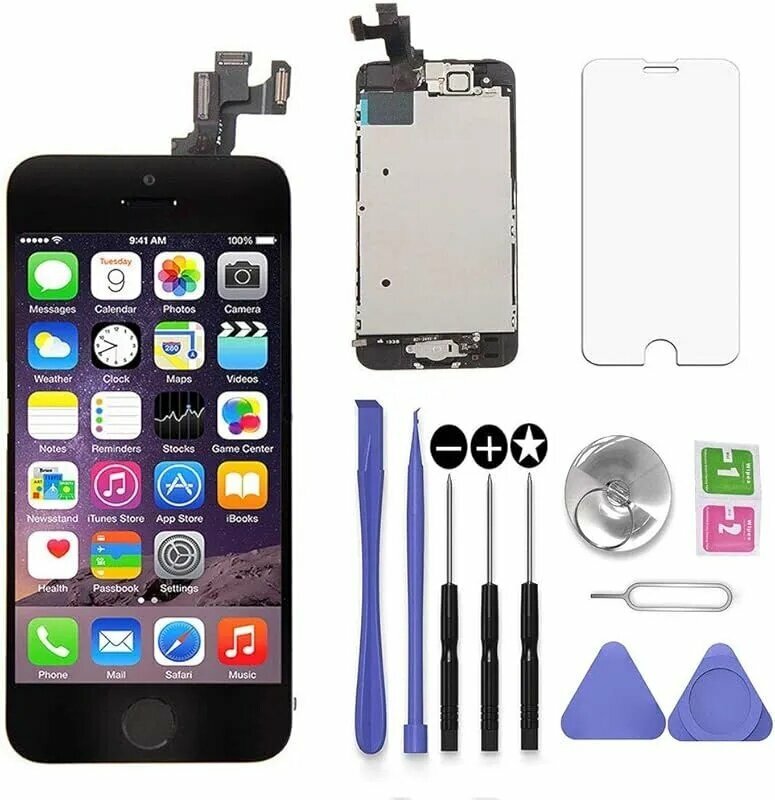 Замена экрана черный для iPhone 5S 4,0 дюйма с наушниками и камерой, полная сборка, 3D сенсорный ЖК-дисплей, дигитайзер, замена рамки с набором инструментов для ремонта, защита экрана