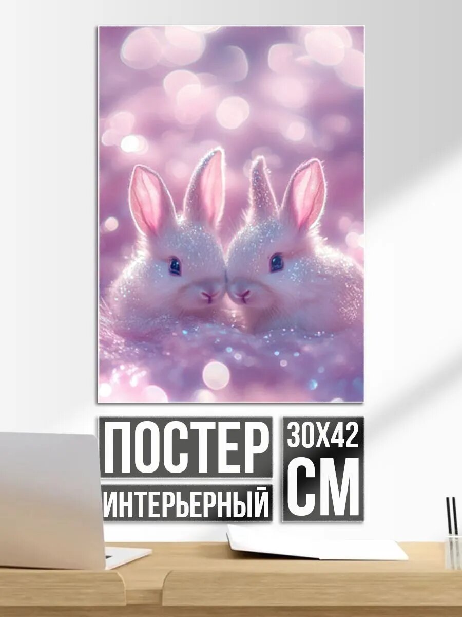 Постер на стену Влюбленные зайчики